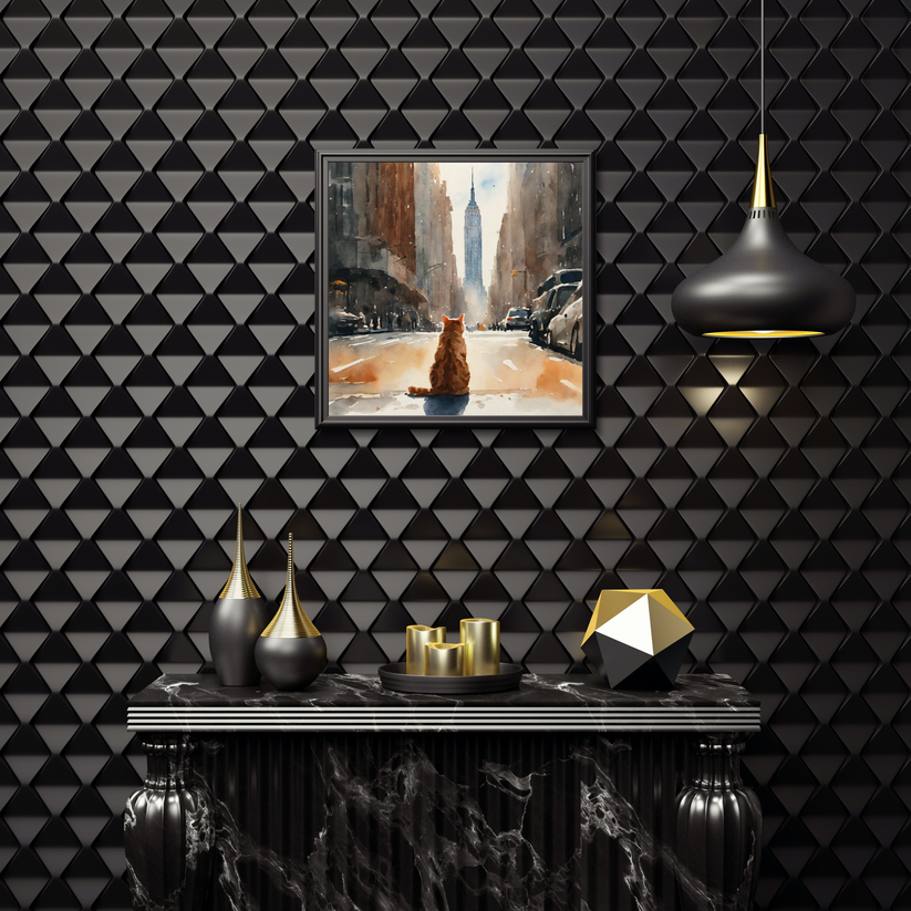 New York Cat in Awe of Empire State Building - Premium Matte Paper Pos ...